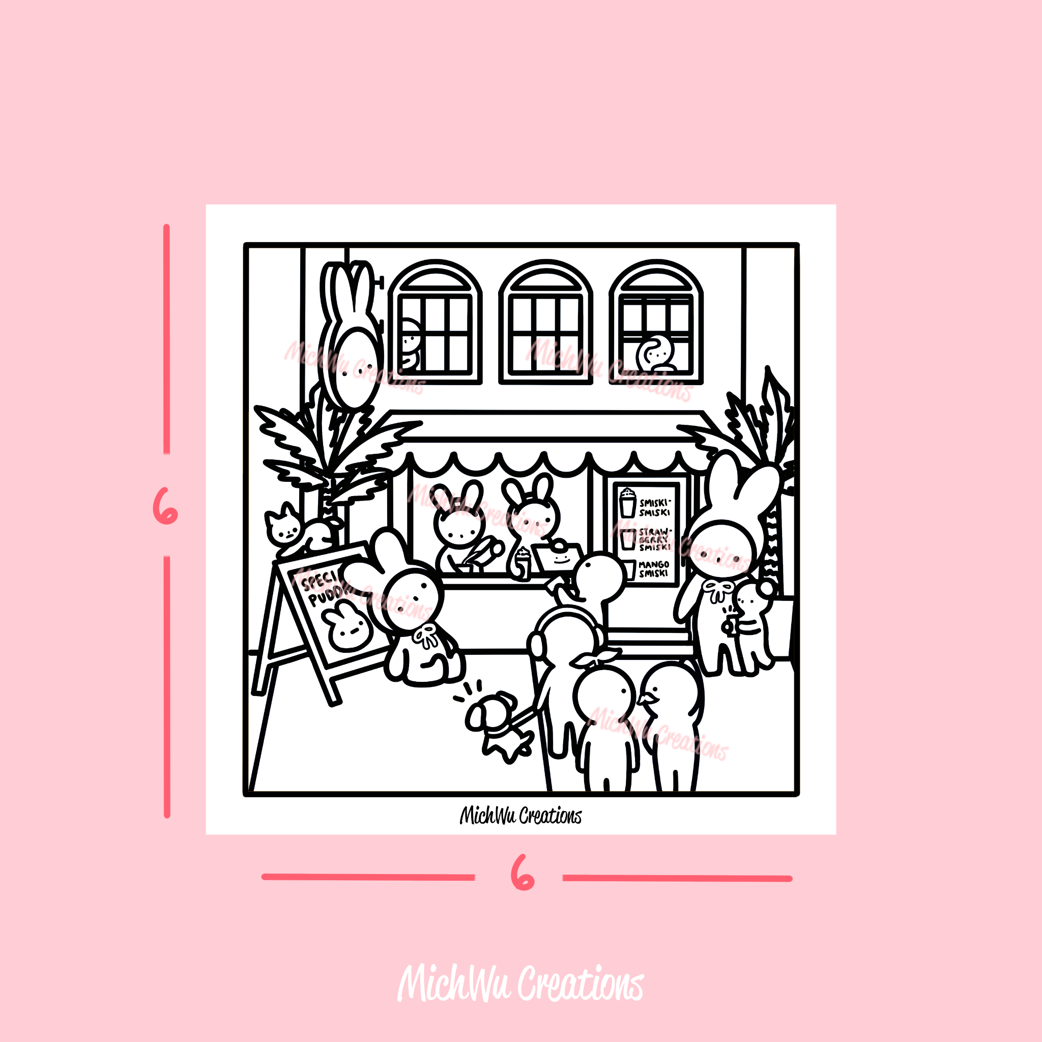 Bunny Matcha Smiski Cafe Coloring Sheet | physical print – michwucreations